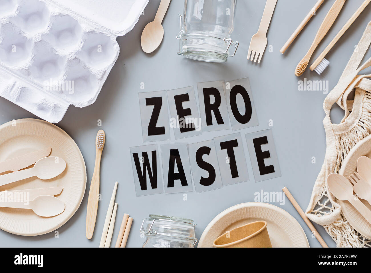 eco natural paper products flat lay on gray background. sustainable ...