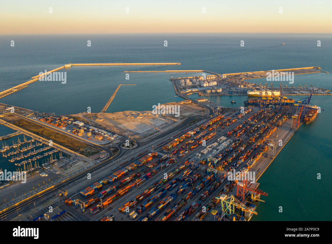 Aerial view of the container terminal of the seaport of the city of ...