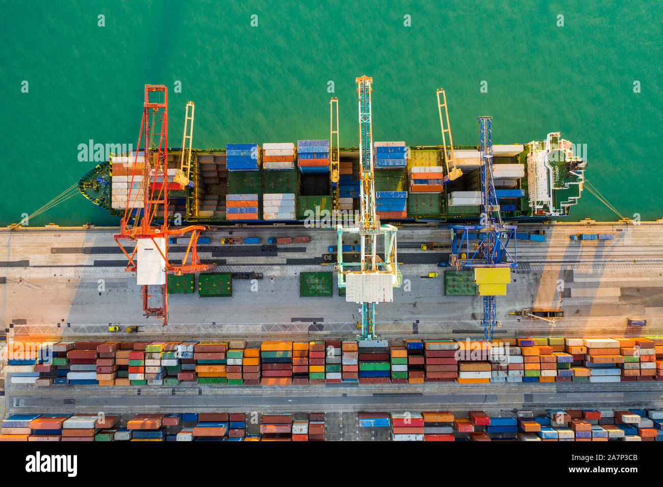 Aerial view of the container terminal of the seaport of the city of ...