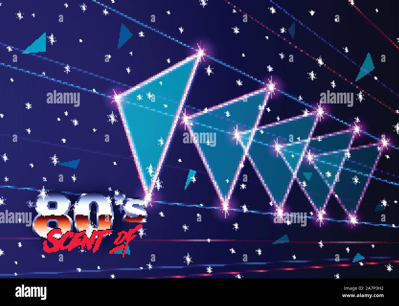 Neon 80s styled triangles flying in space with laser rays Stock Vector ...