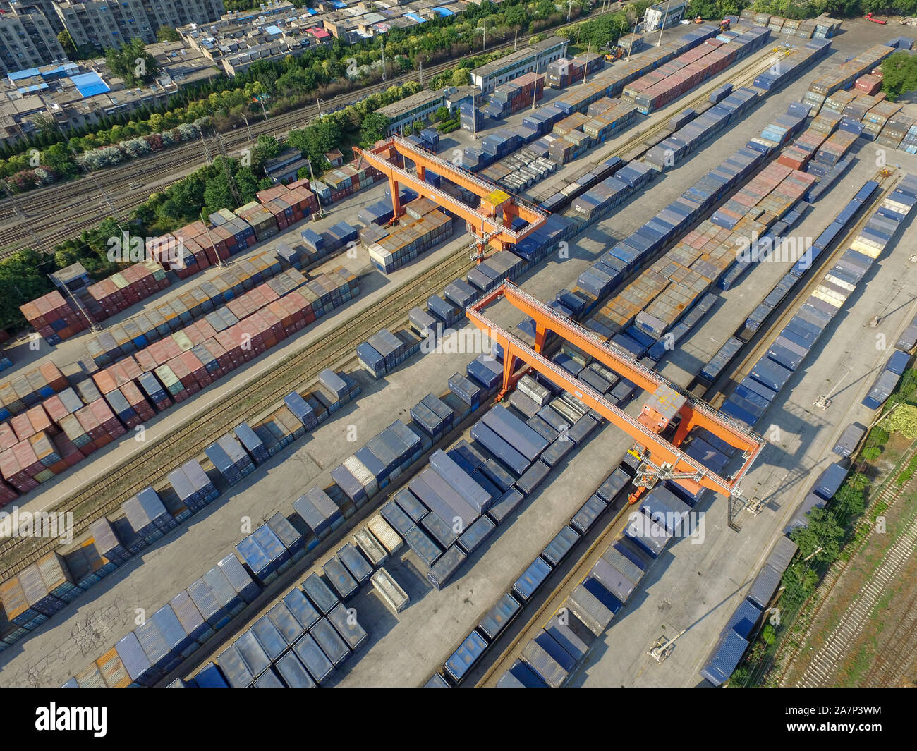 In this undated photo, containers are stacked at a classification yard ...