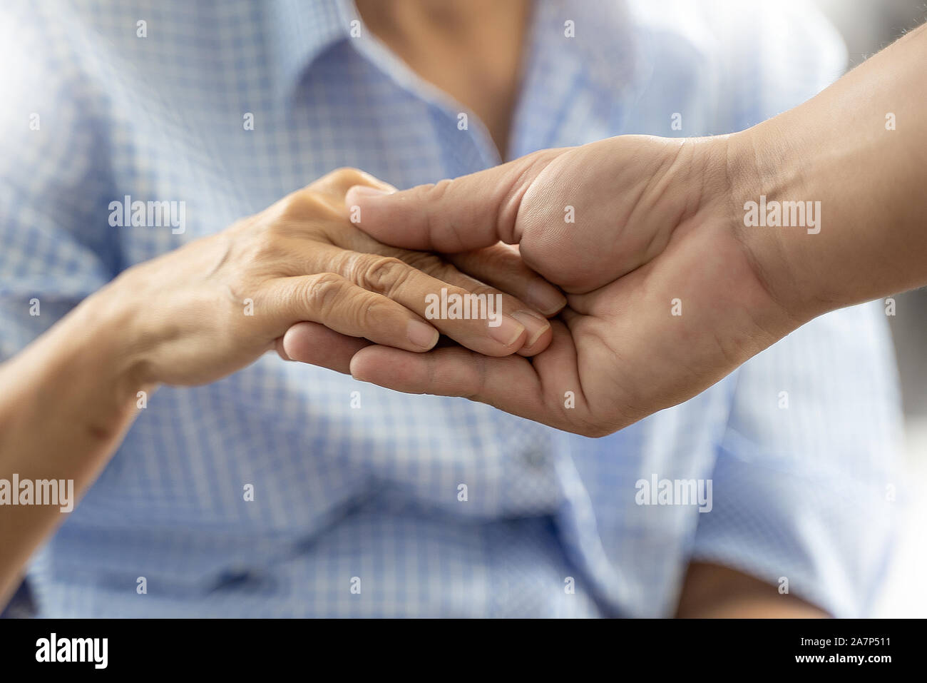 people old woman and young hand holding Disabled walking with ...