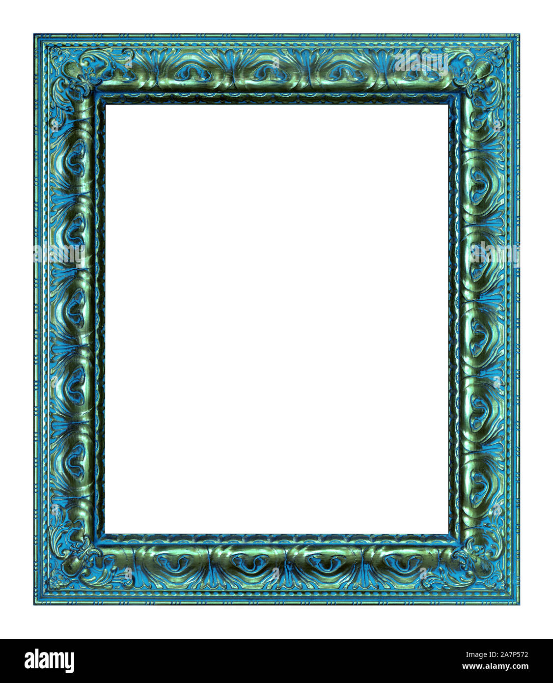 Antique turquoise blue frame isolated on the white background vintage ...
