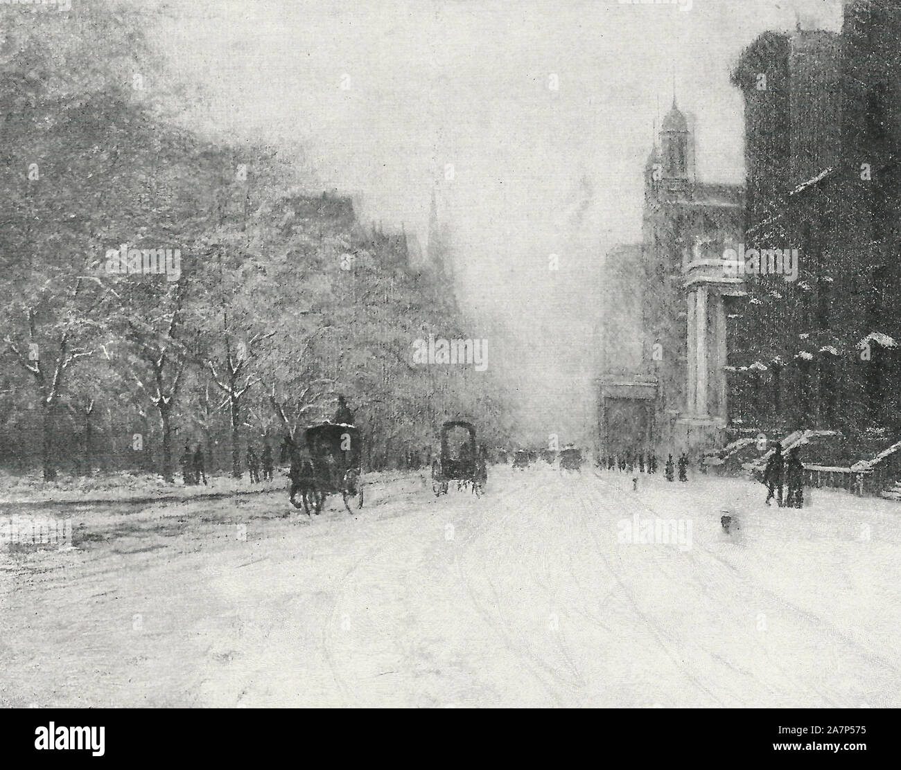 Madison Avenue in Winter, from the painting by Birge Harrison, engraved ...