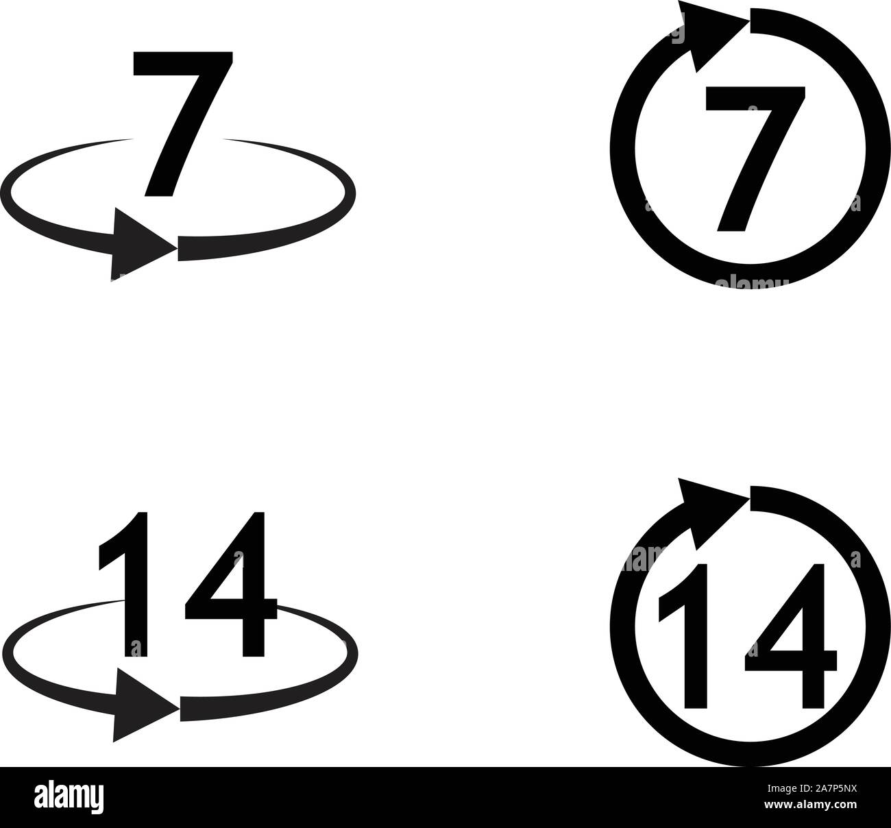 Return of goods within 7 or 14 days icon on white background. Warranty ...