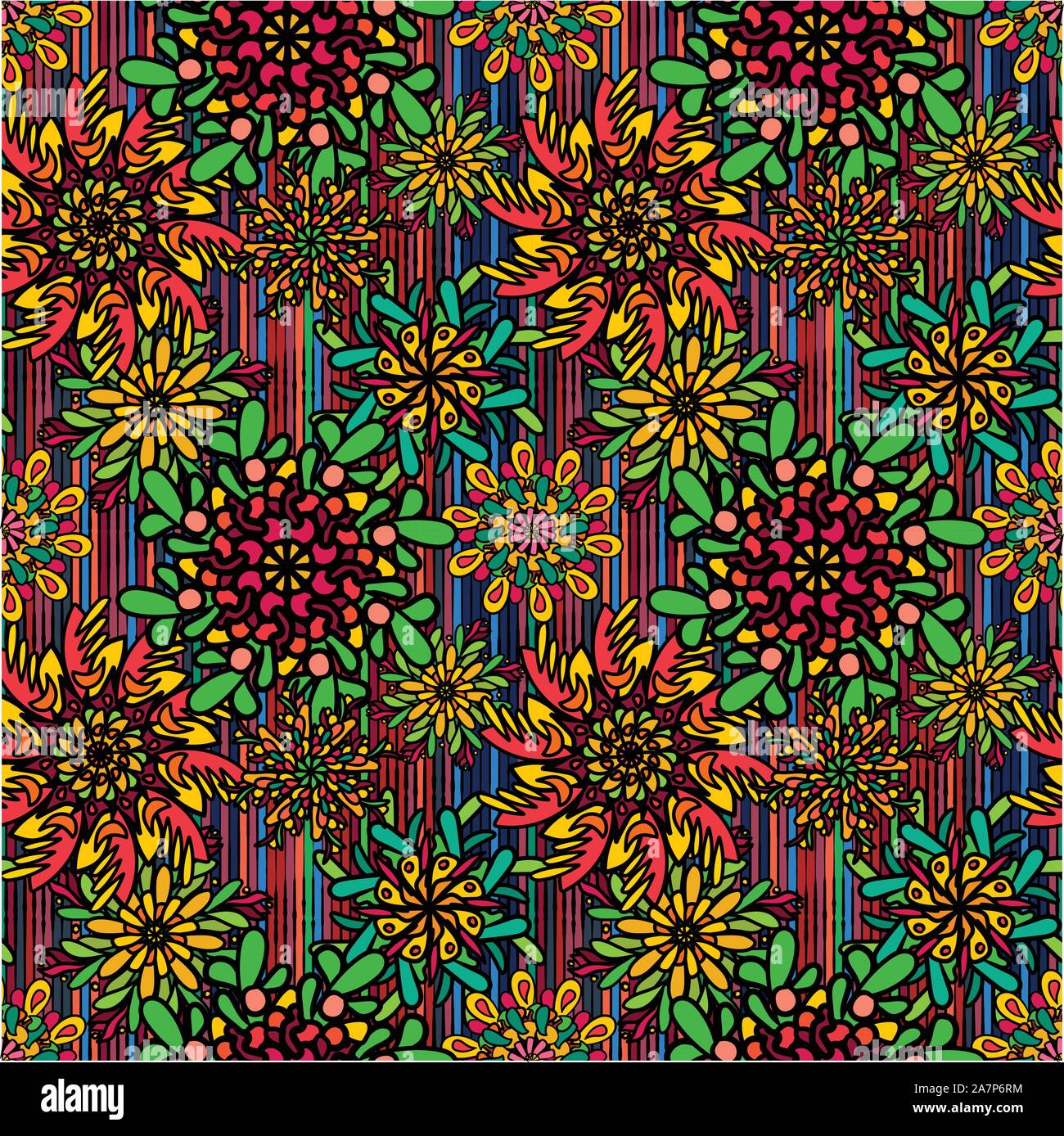 Seamless pattern with bright colorful drawn mandala flowers Stock ...