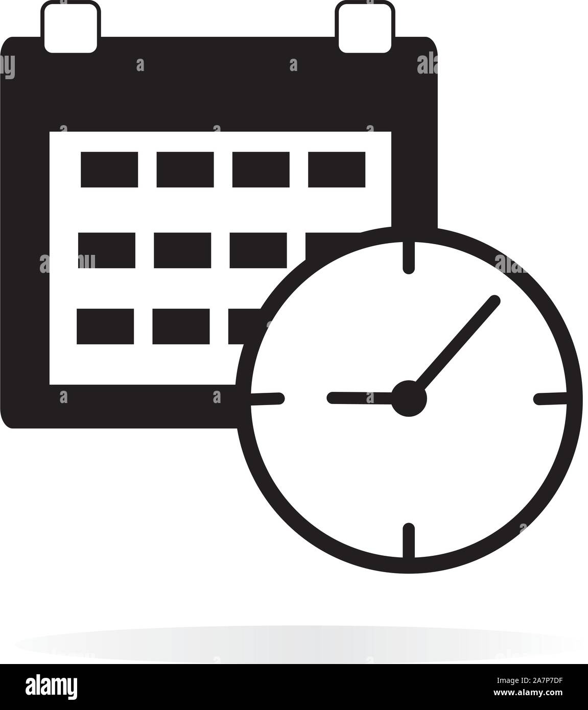 calendar clock icon on white background. calendar clock sign. flat ...