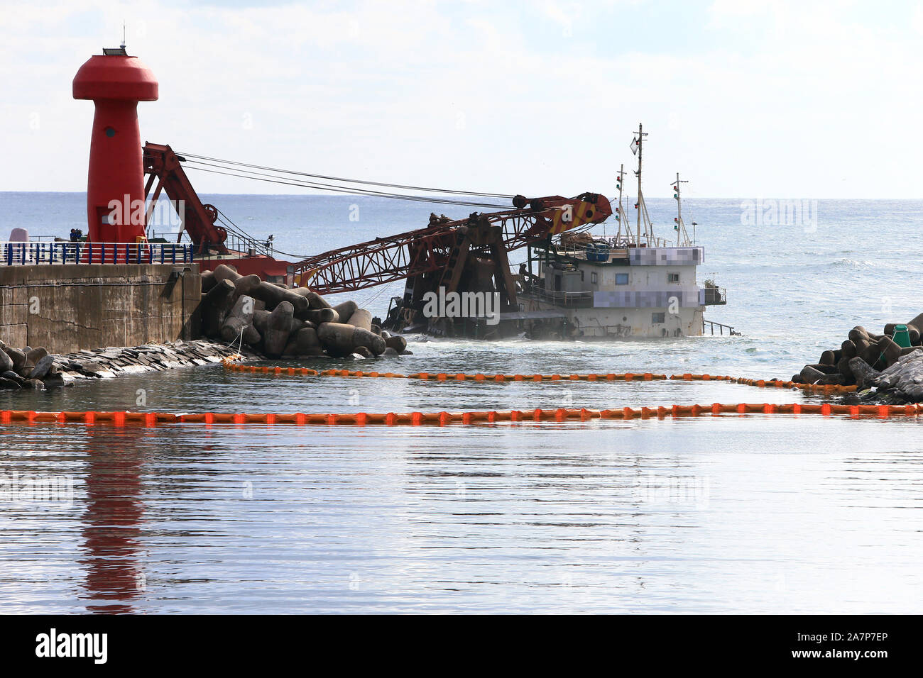 04th Nov, 2019. Barge lies stranded off east coast A barge lies ...