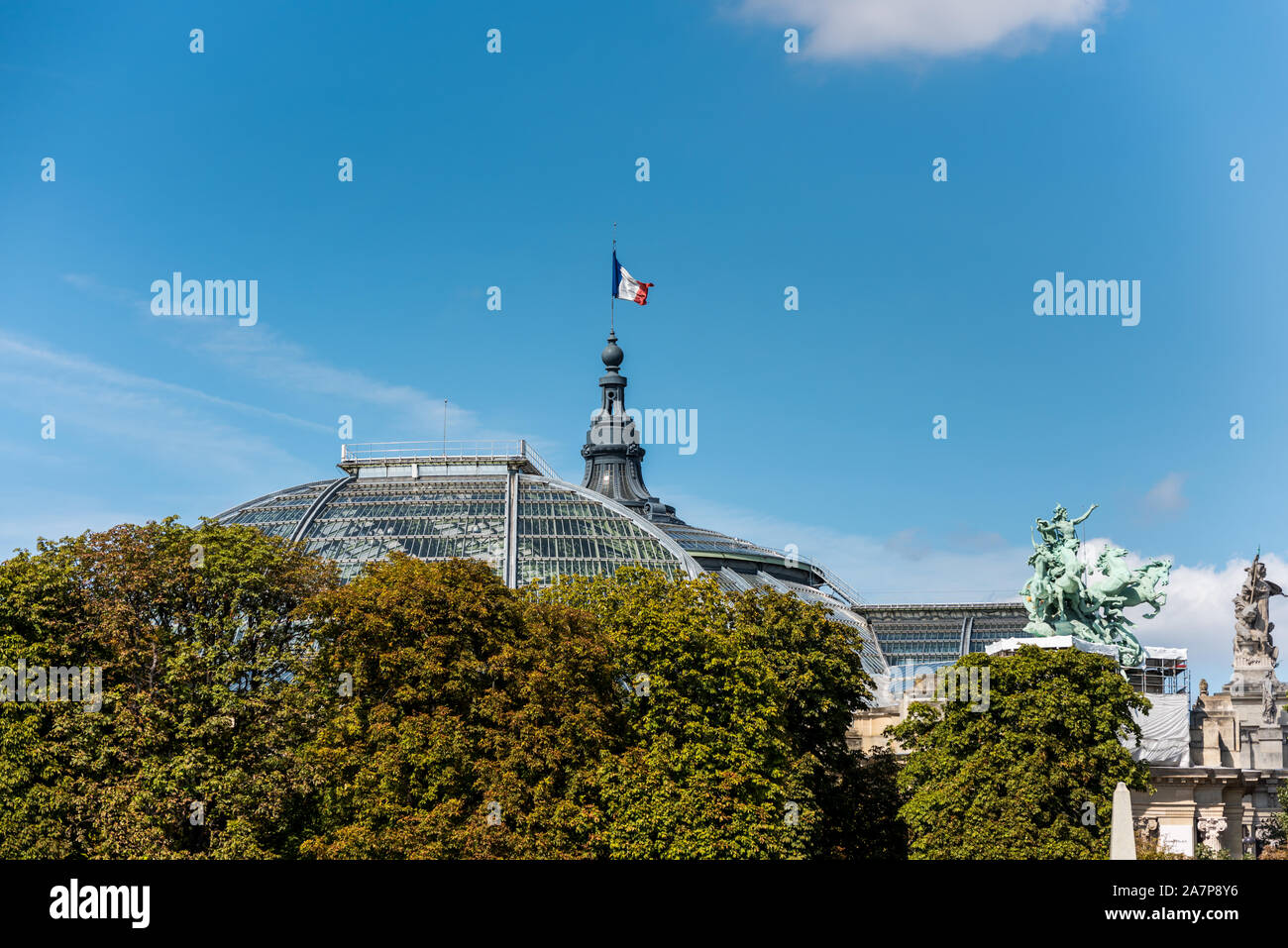 French National Flag on The Grand Palais on the bank of Seina River in ...