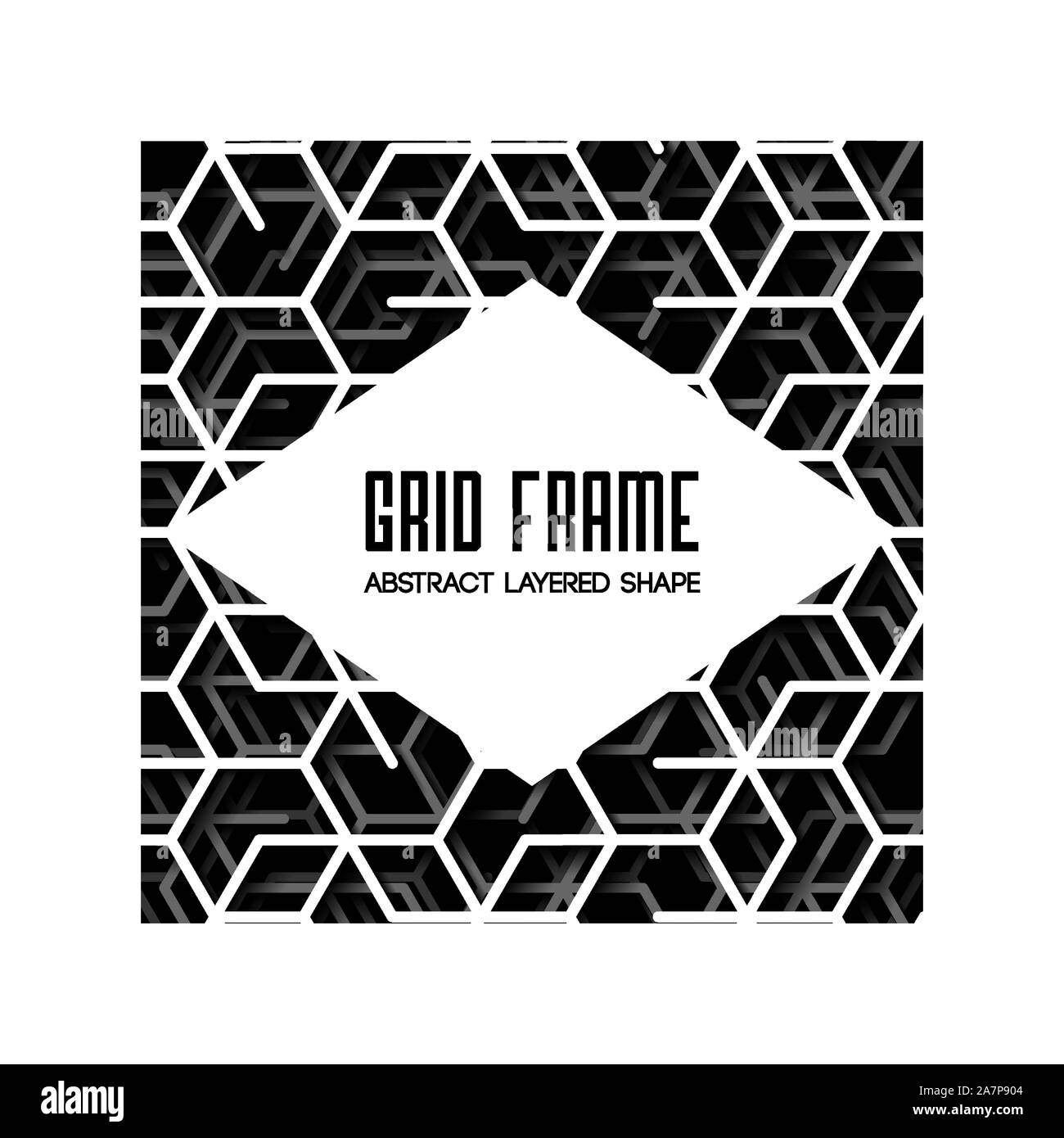 Abstract square frame with layered lines triangular grid and shadow ...