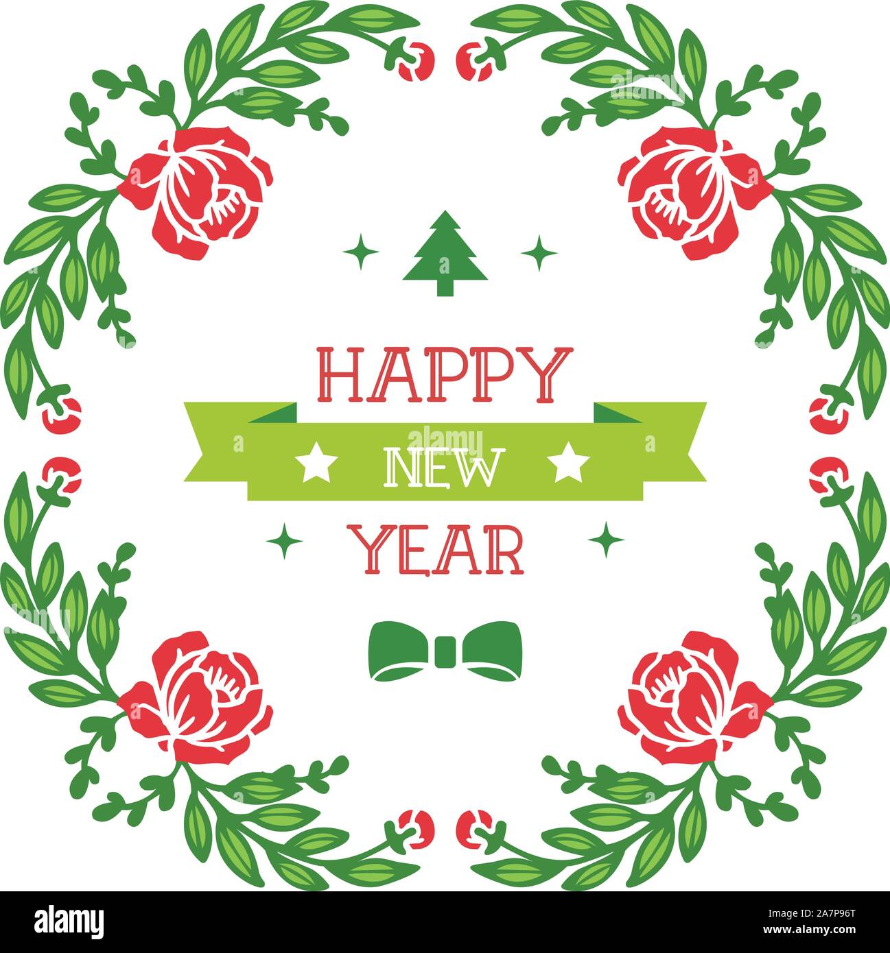 Beautiful card happy new year with elegant red flower frame shape ...