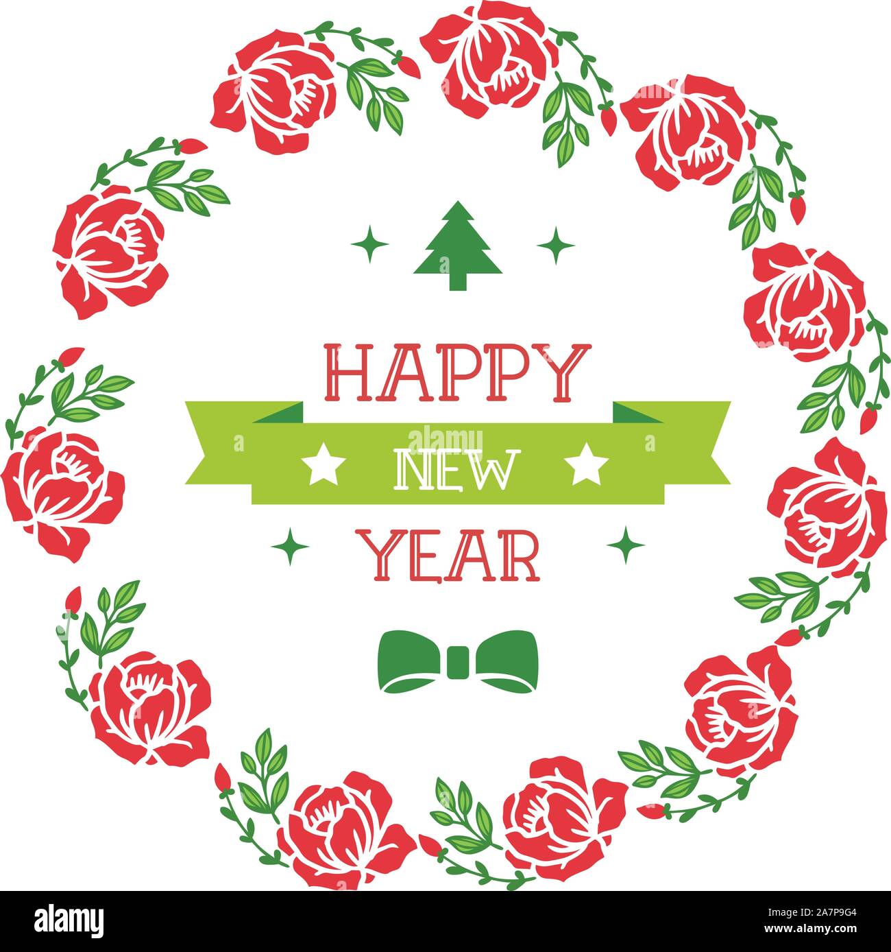 Ornate of card happy new year with beauty of green leafy flower frame ...