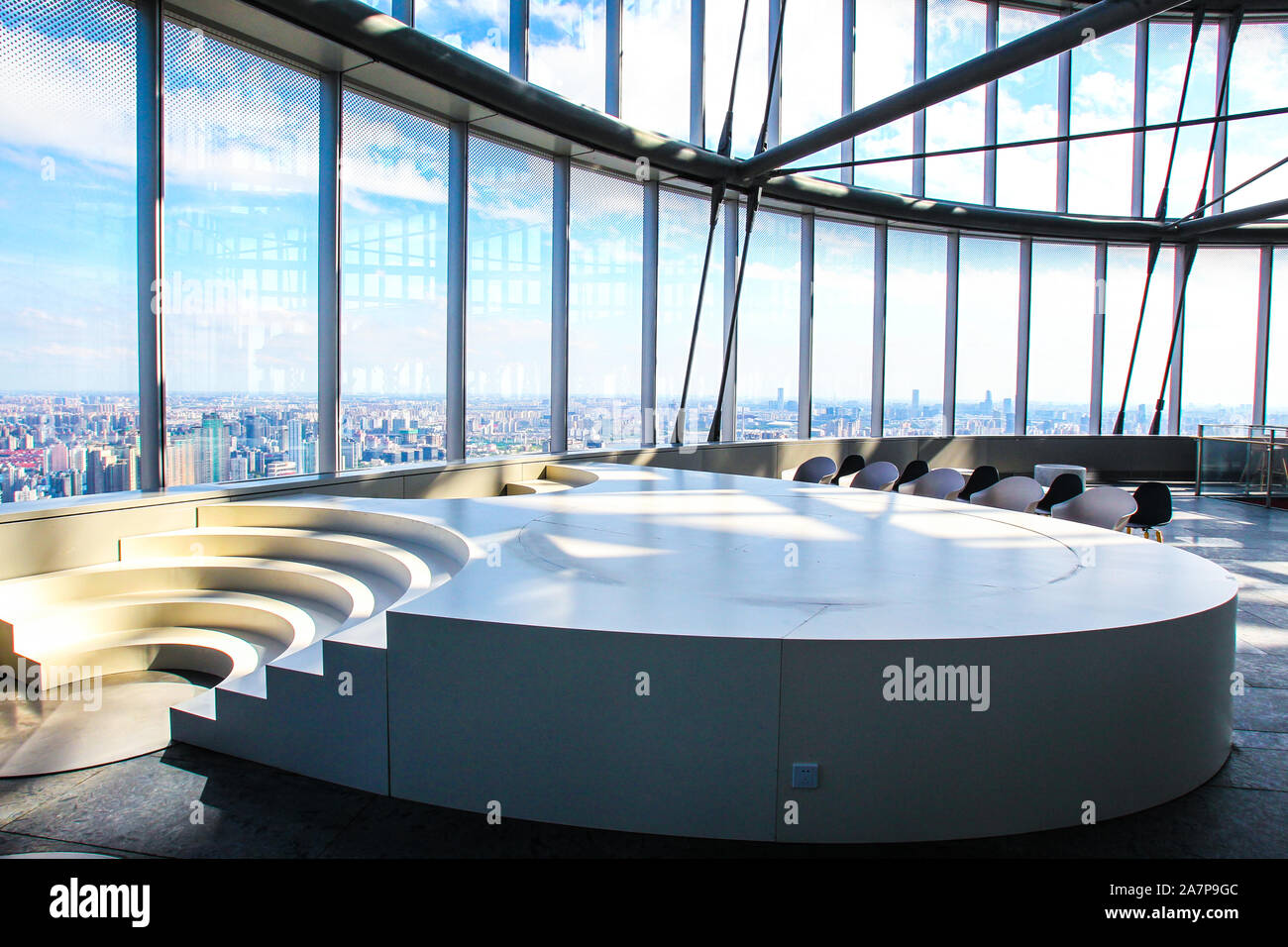 Books are placed in the 52nd-storey Duoyun Bookstore, which is Shanghai ...