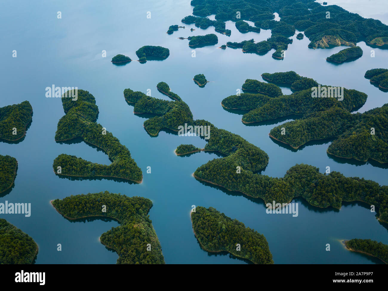 Landscape of the Qiandao Lake, or Thousand-Island Lake, surrounded by ...
