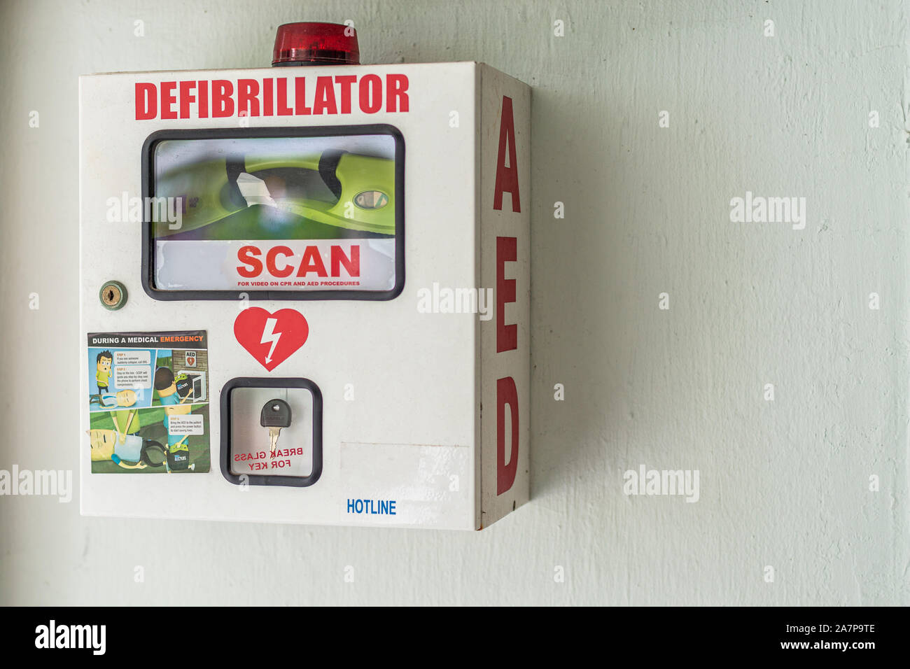 Automated External Defibrillator in a secured box. Medical equipment to ...