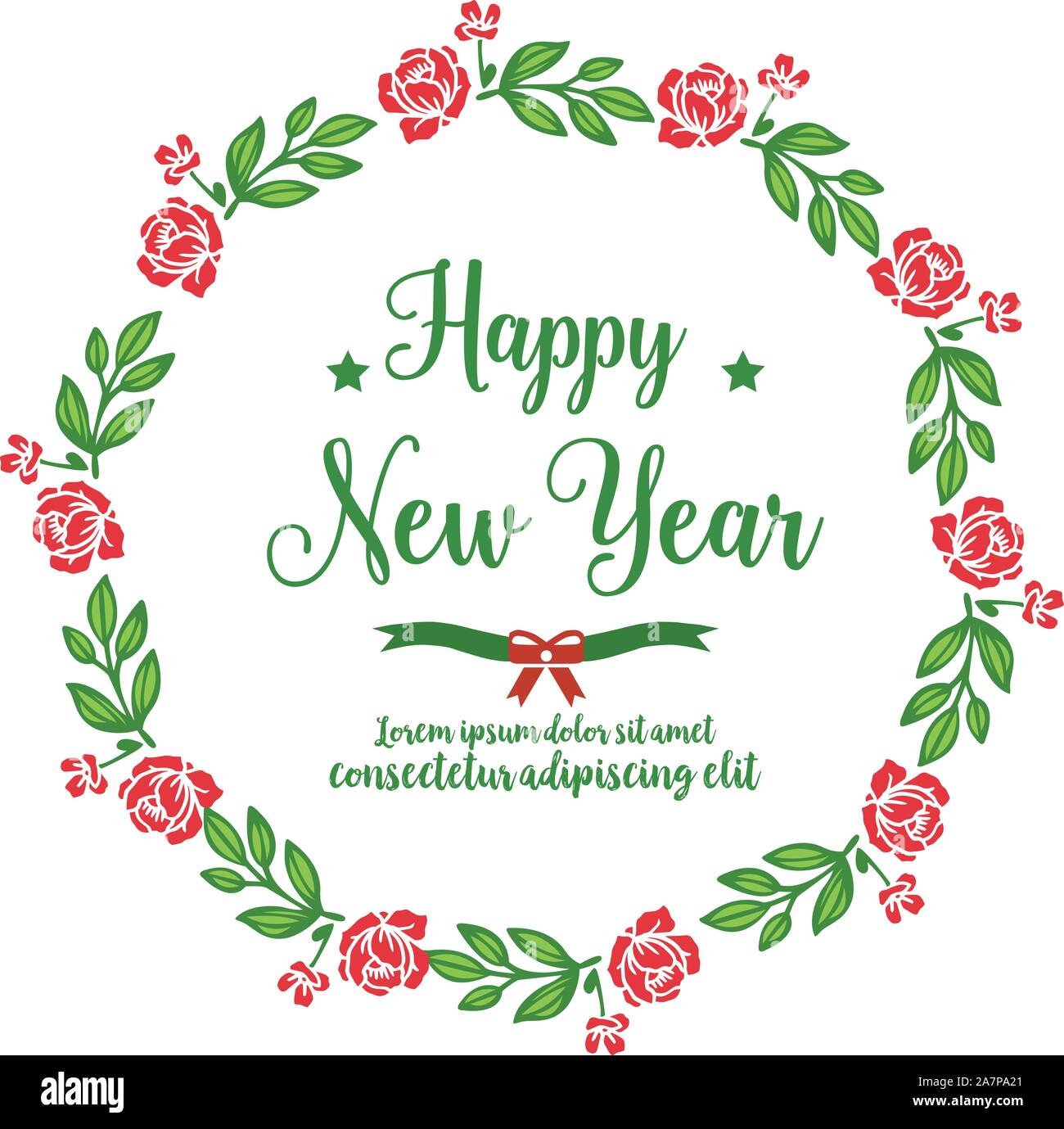 Ornament text happy new year with style wallpaper red flower frame ...