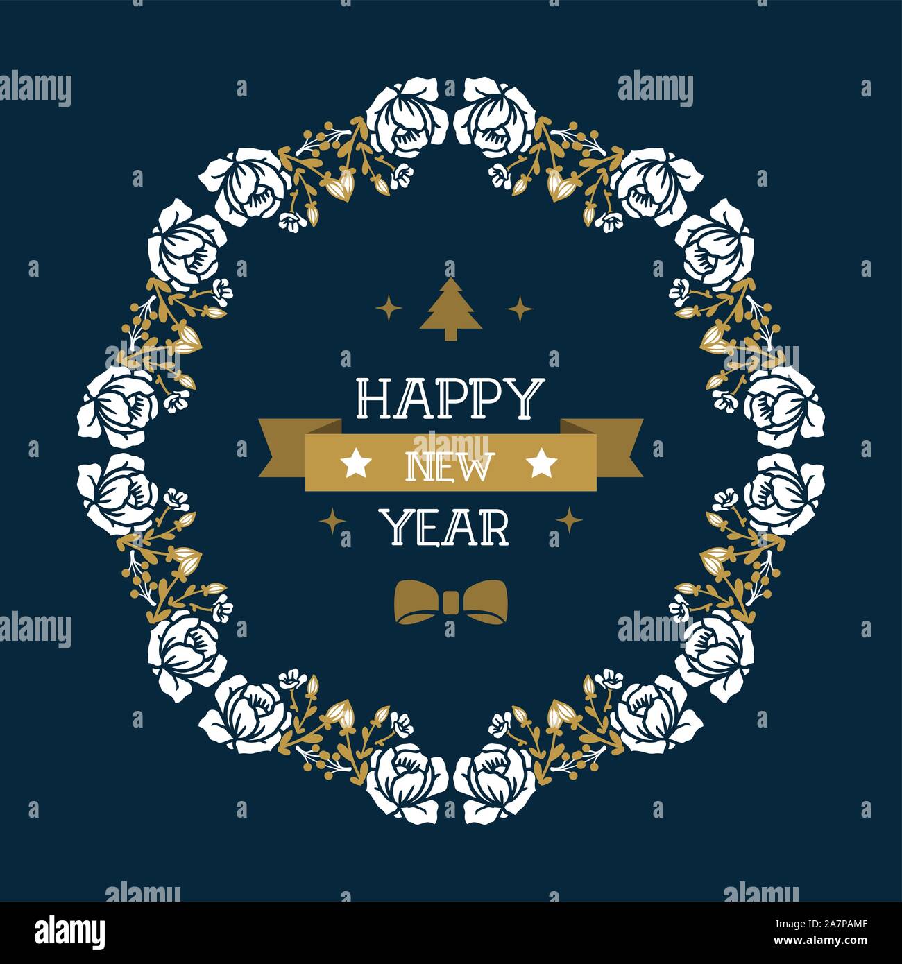 Decoration of leaf flower frame for greeting card celebration happy new year nature. Vector ...