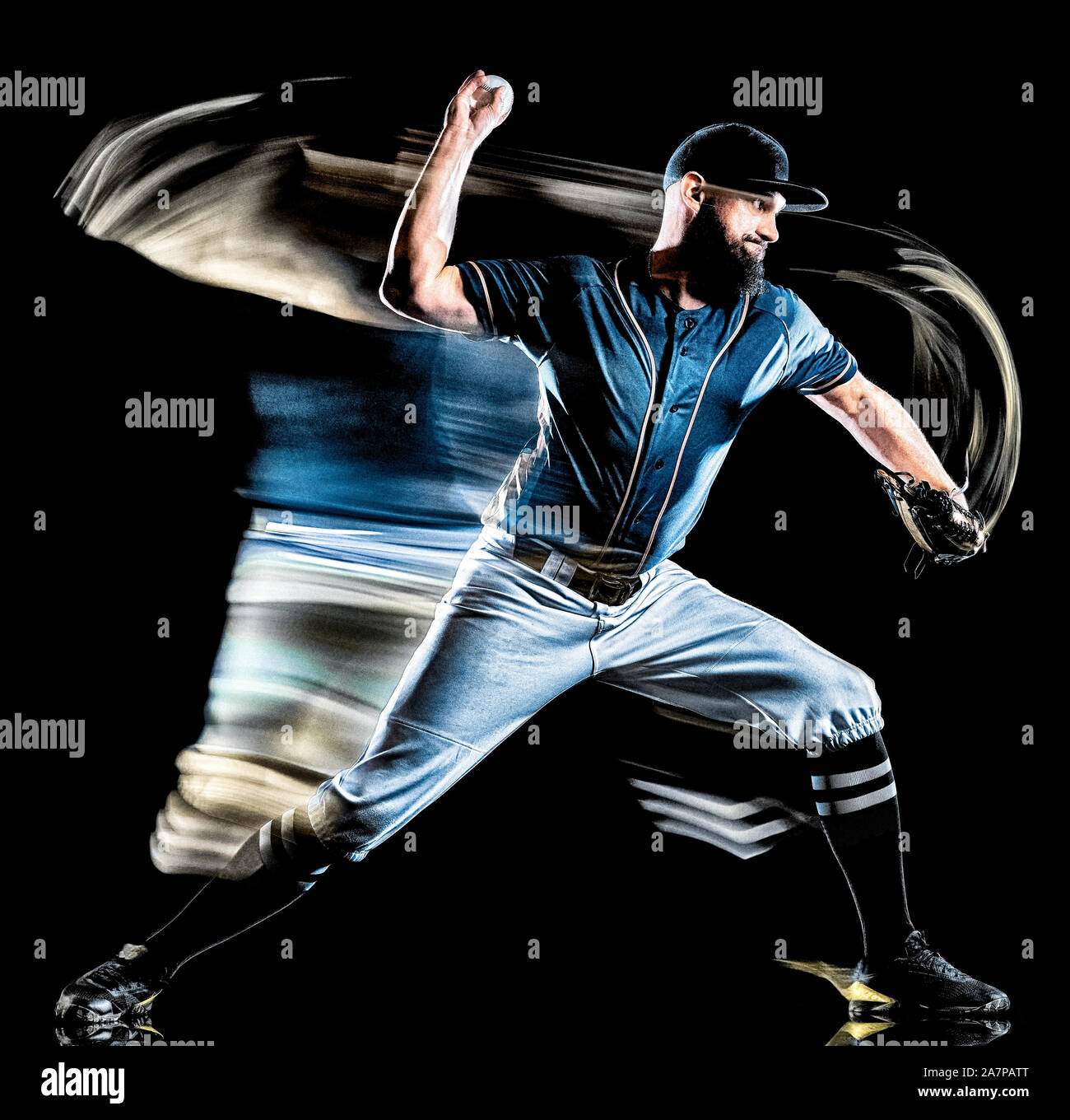 one caucasian baseball player man studio shot isolated on black ...