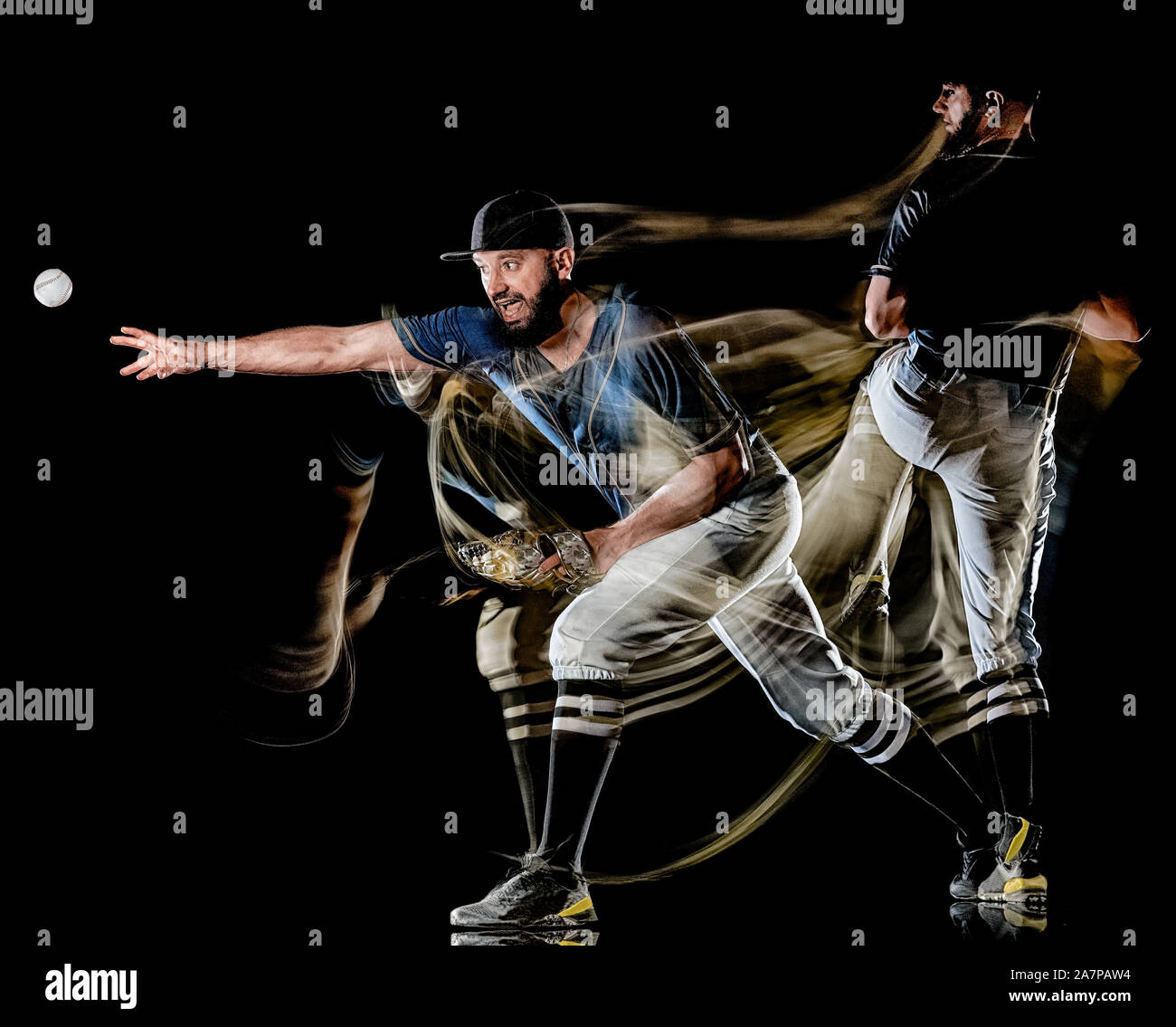 one caucasian baseball player man studio shot isolated on black ...