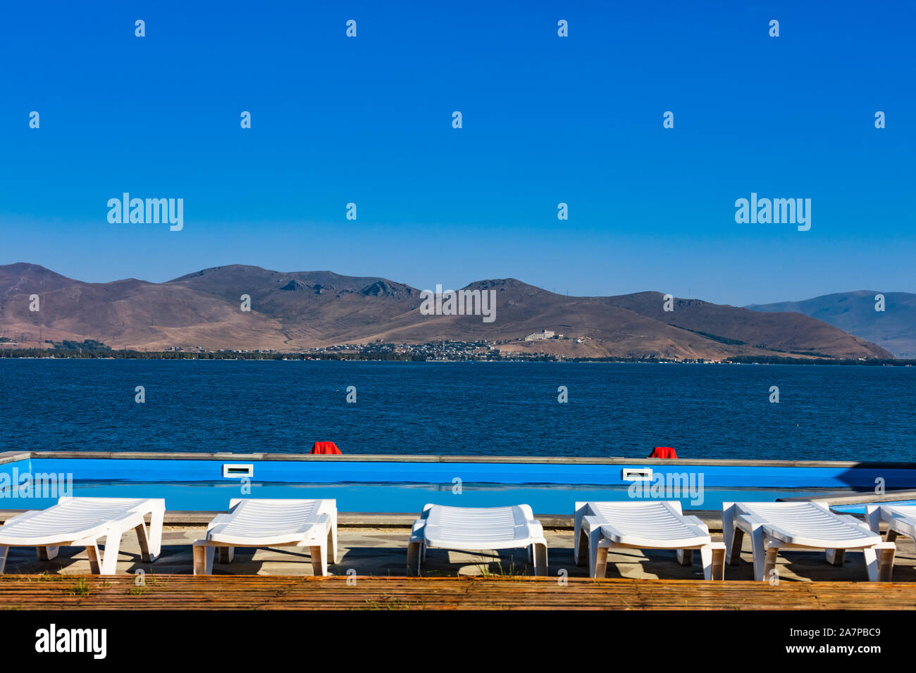 swimming pool in front of Lake Sevan landmark of Gegharkunik Armenia ...