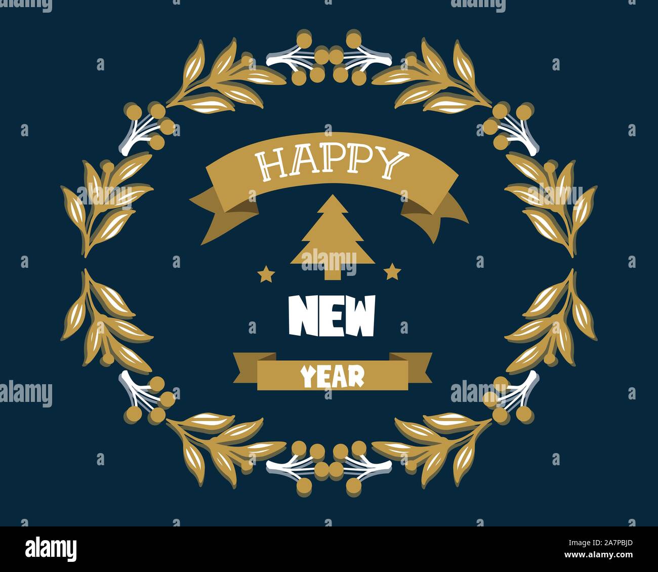 Space for text, happy new year, with modern leaf wreath frame. Vector ...