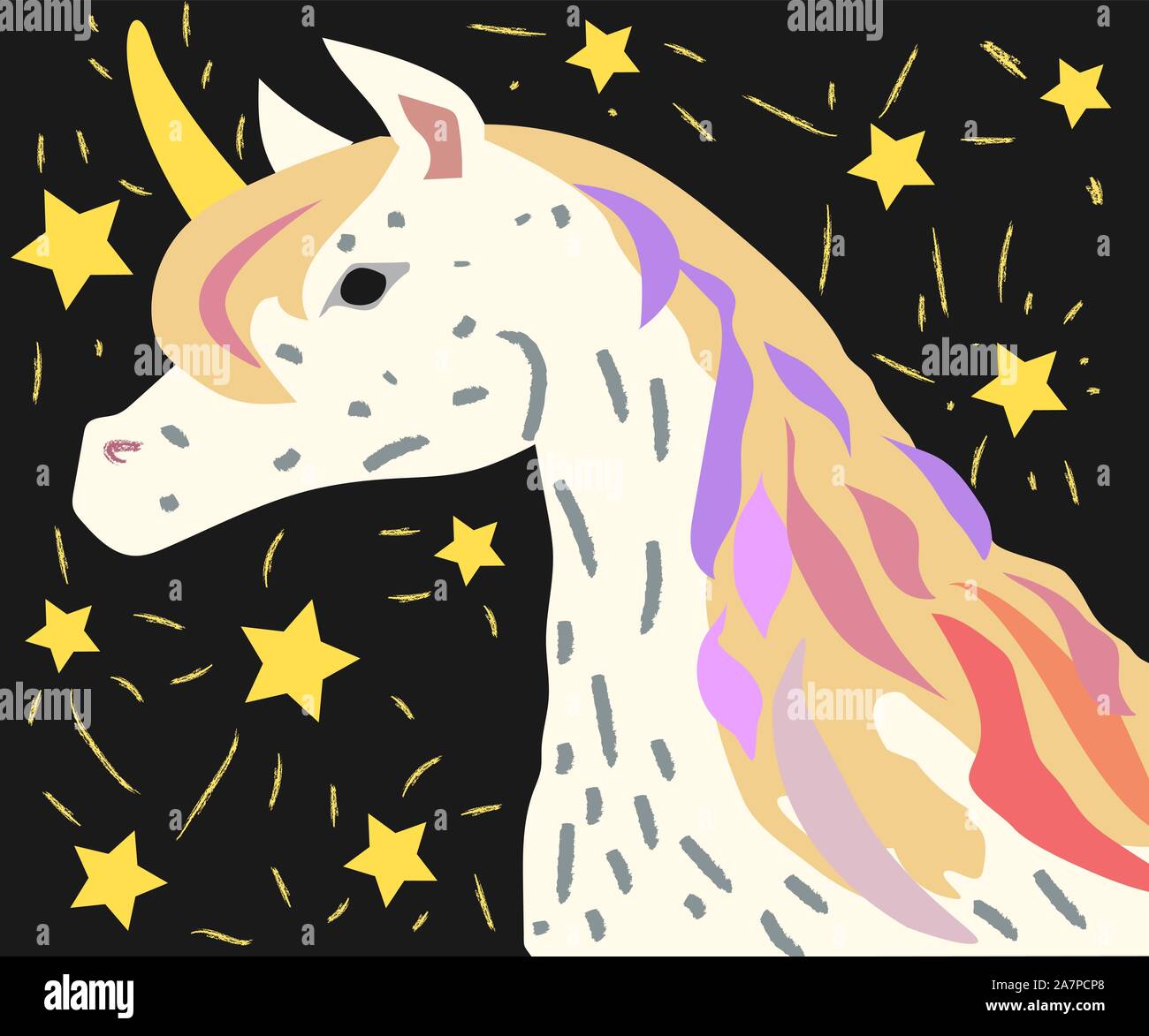 Designed for children. Picture of Unicorn with fancy hair. Unicorn ...