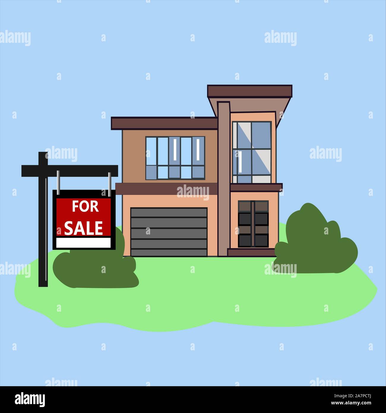 House with For Sale Sign. Picture. Real Estate Sign to advertise a ...