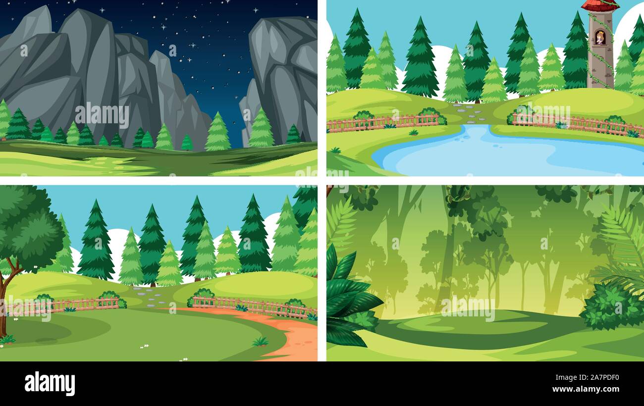 Set of scenes in nature setting illustration Stock Vector Image & Art ...