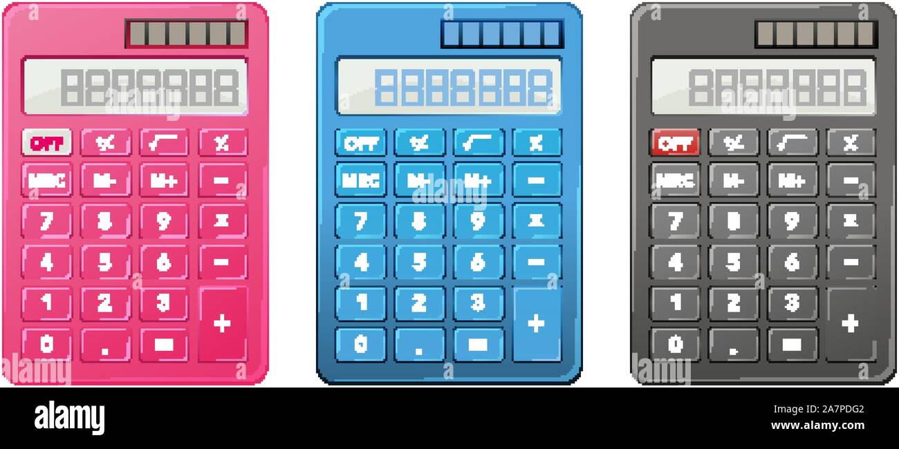 Calculators in three different colors illustration Stock Vector Image ...
