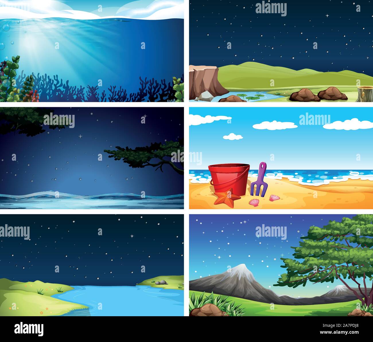 Set of scenes in nature setting illustration Stock Vector Image & Art ...