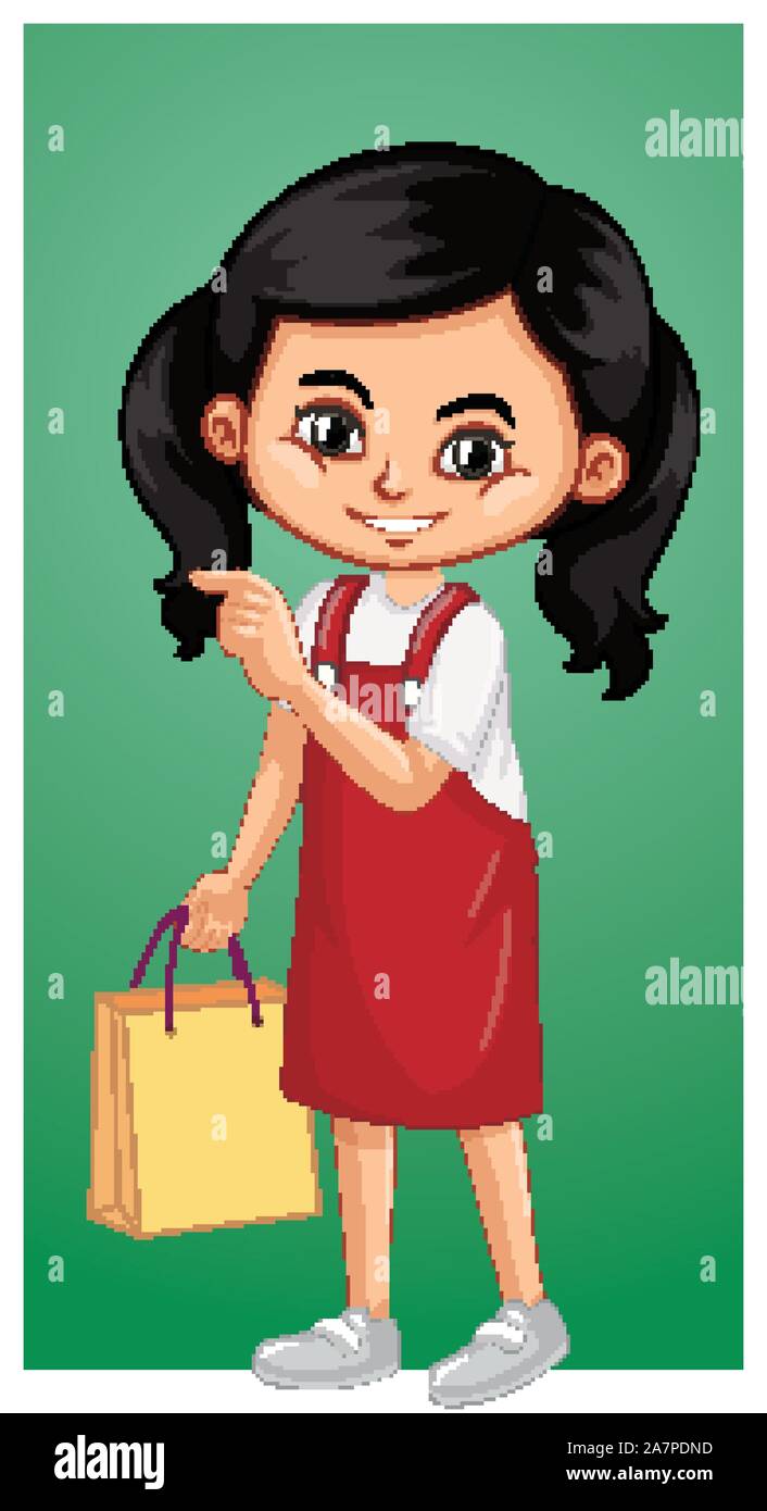 Happy girl with paperbag illustration Stock Vector Image & Art - Alamy