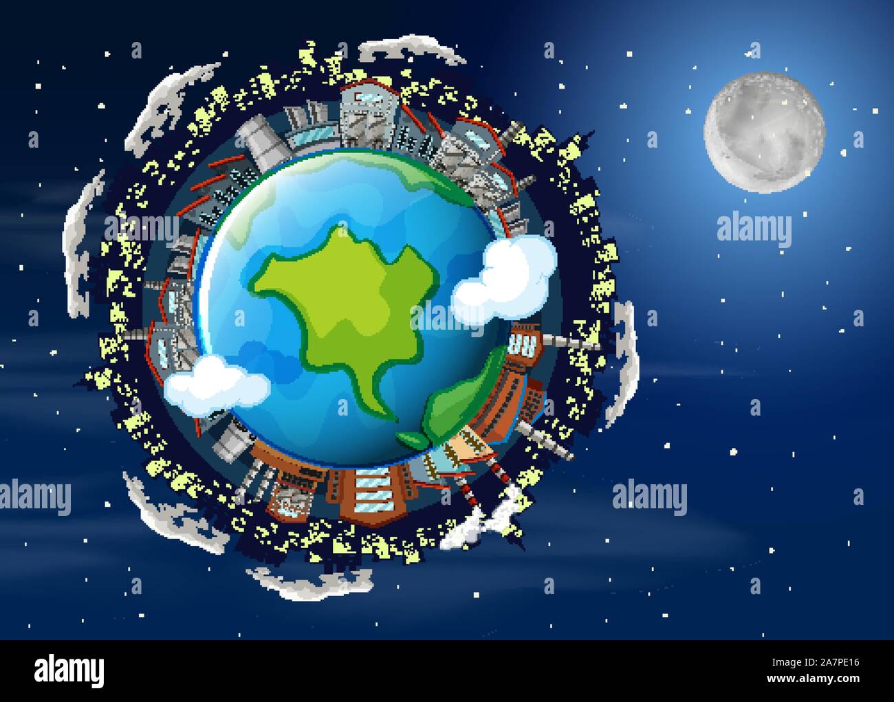 Global warming poster with buildings on earth illustration Stock Vector ...