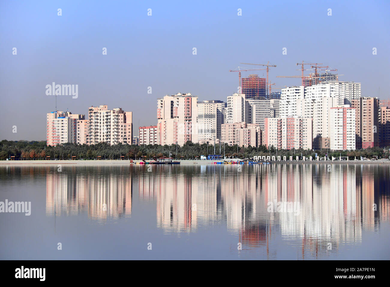 Construction of a modern residential complex on the shore of an ...