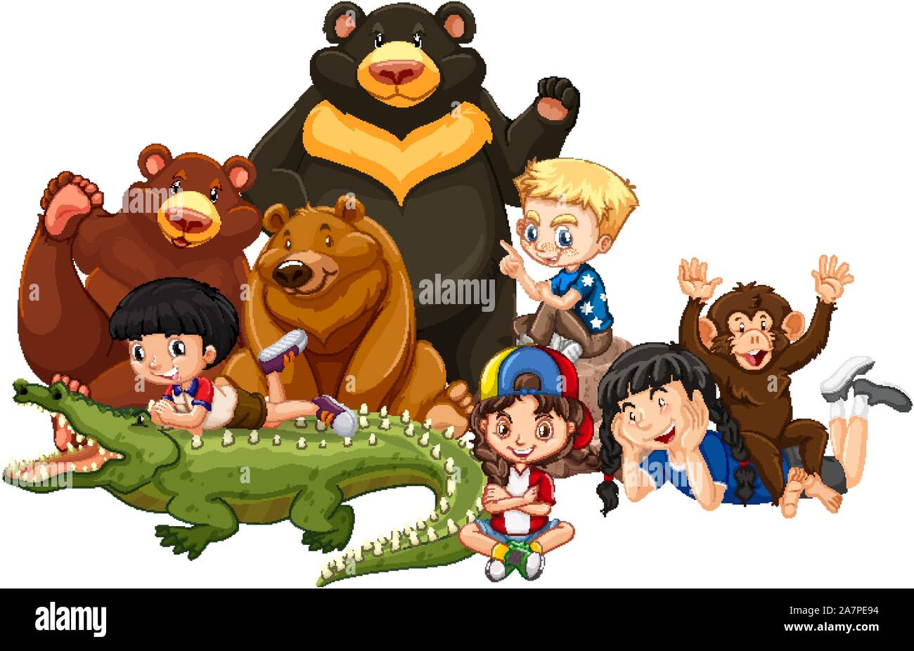 Children with animals on isolated background illustration Stock Vector ...