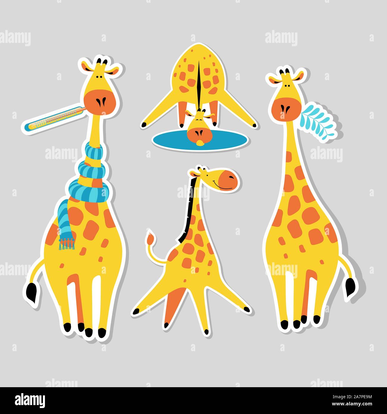 Stickers with cute cartoon giraffes. Funny african animals in different ...