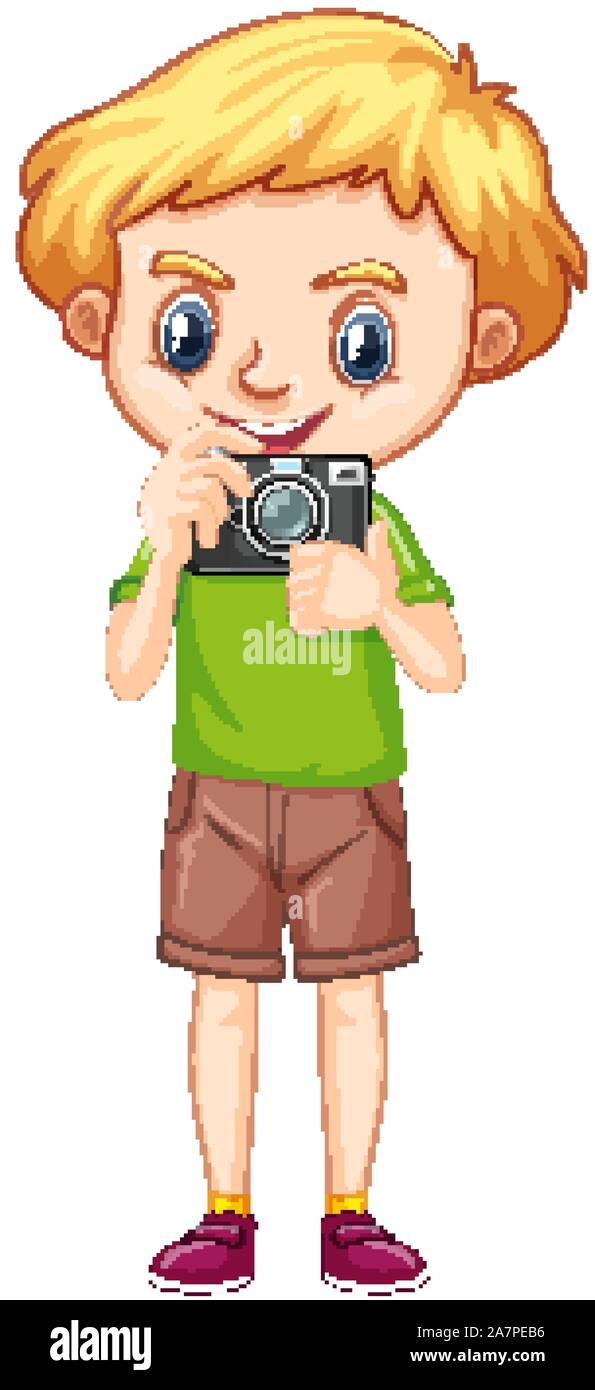 One happy boy with camera illustration Stock Vector Image & Art - Alamy
