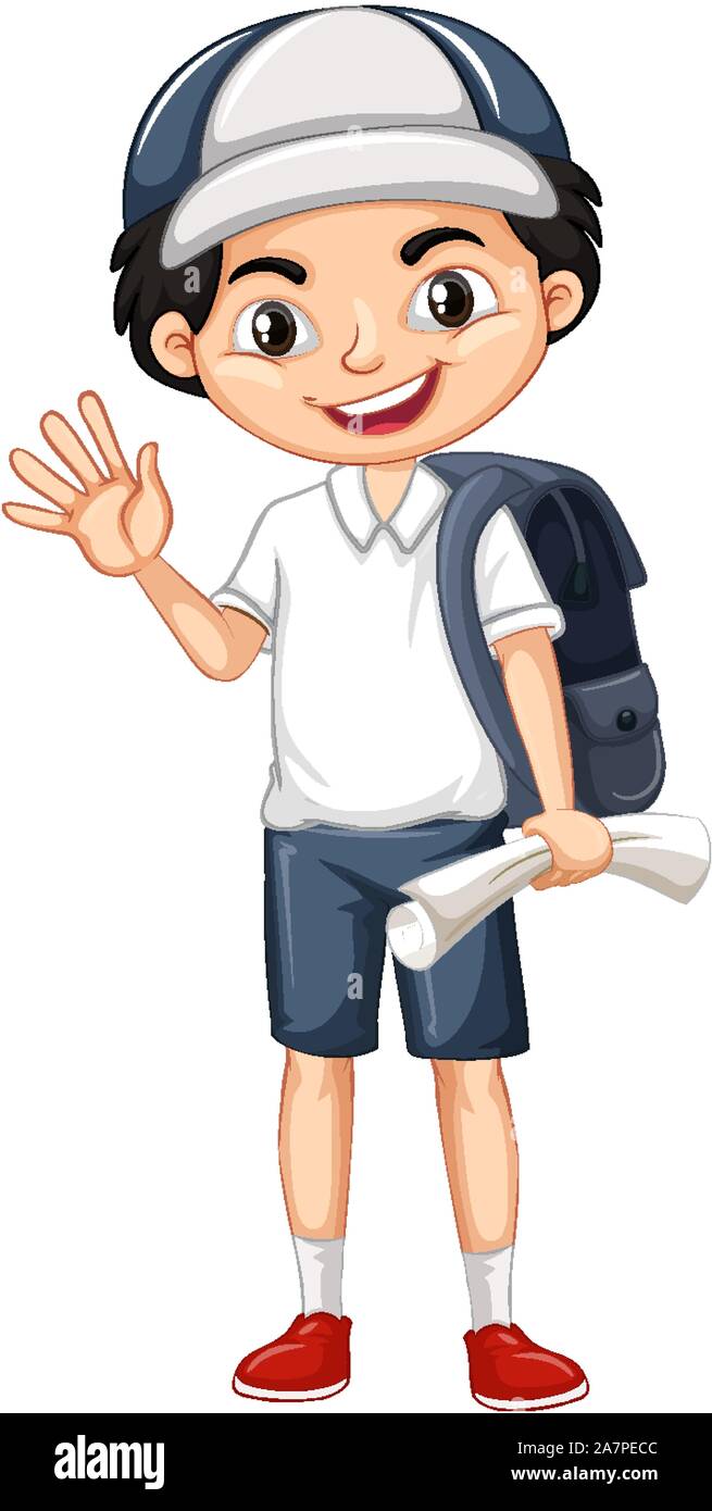 One happy boy with backpack and paper illustration Stock Vector Image ...