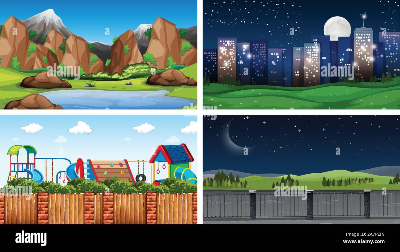 Set of outdoor nature scenes blank empty templates illustration Stock ...