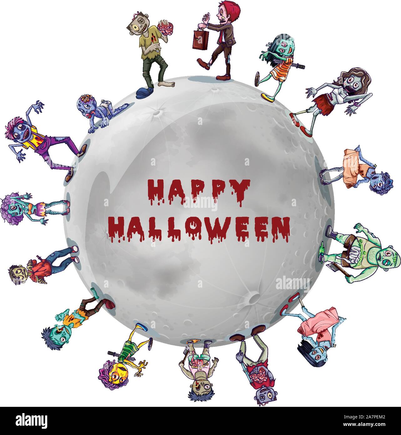 Halloween theme with zombies around the moon illustration Stock Vector ...