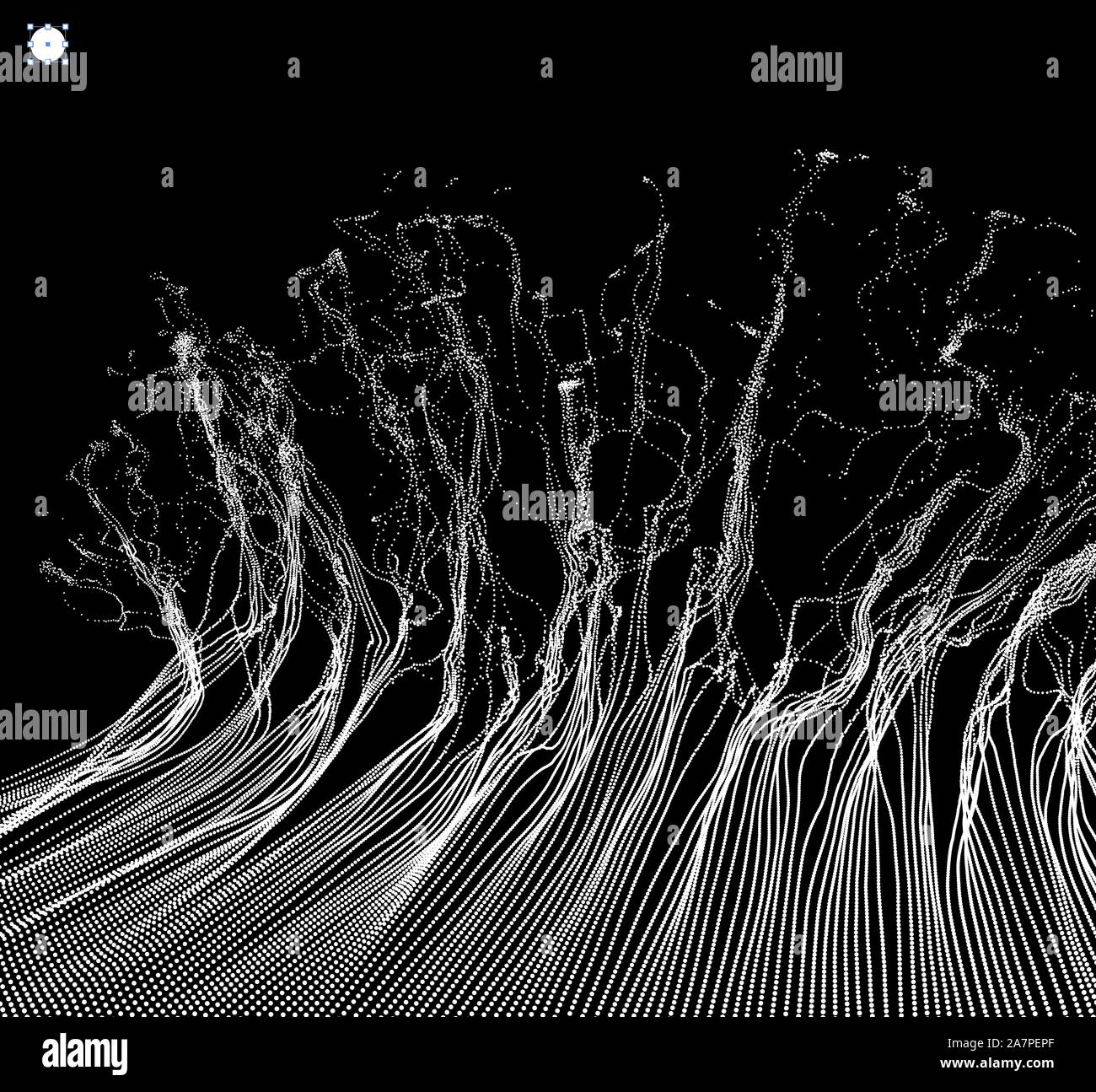Array with Dynamic Emitted Particles. Water Splash Imitation. Abstract Background. Vector ...