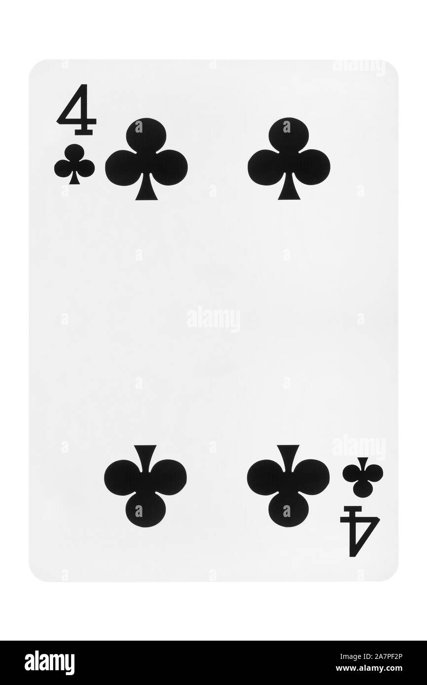 Four of clubs playing card on white background Stock Photo - Alamy