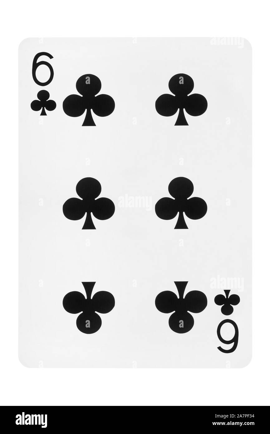 Six of clubs playing card on white background Stock Photo - Alamy
