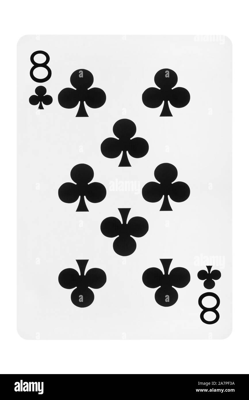 Eight of clubs playing card on white background Stock Photo - Alamy