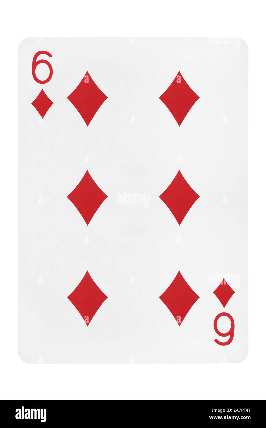 Six of diamonds playing card on white background Stock Photo - Alamy