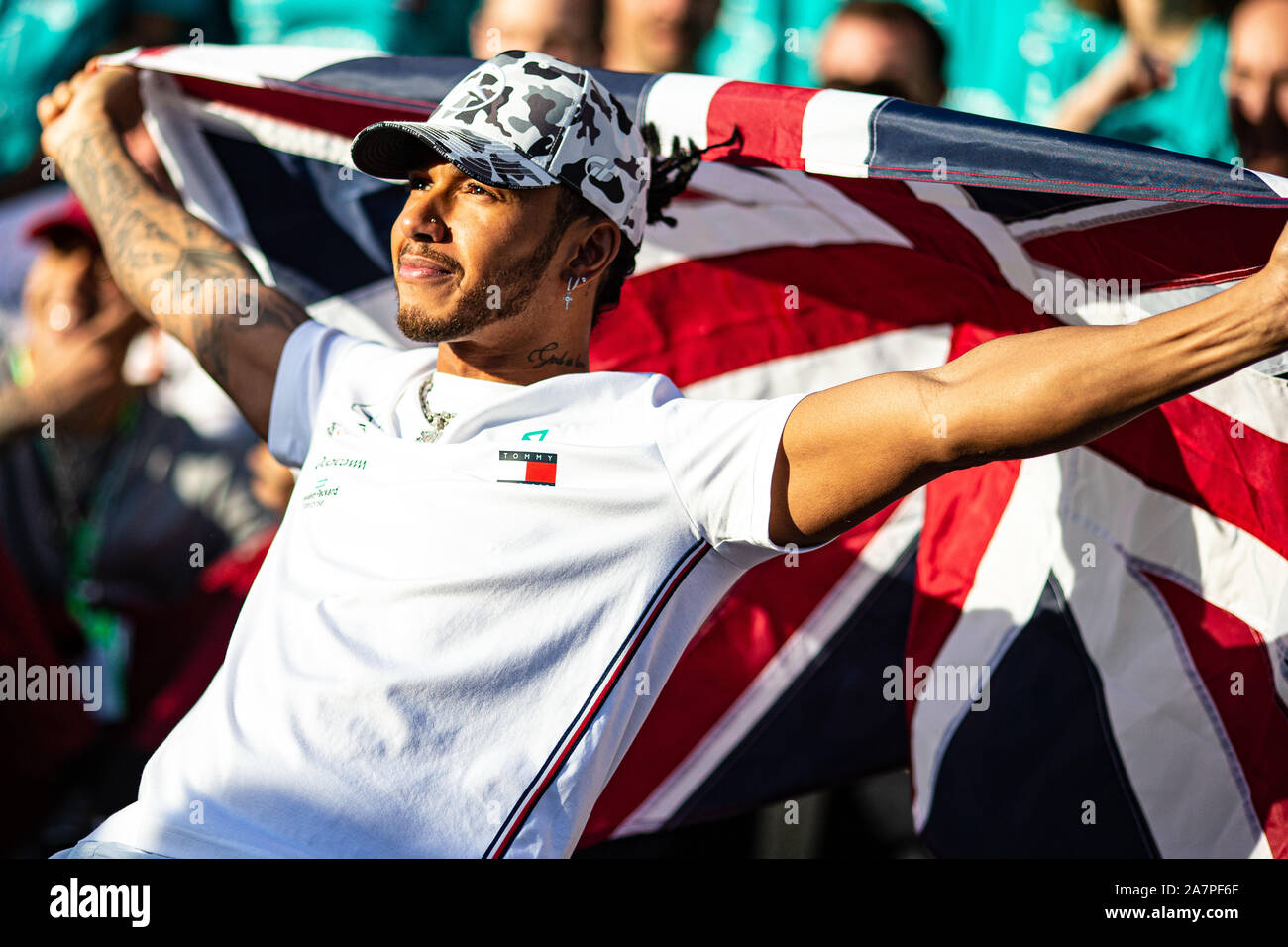 Mercedes driver Lewis Hamilton celebrates winning his sixth world ...
