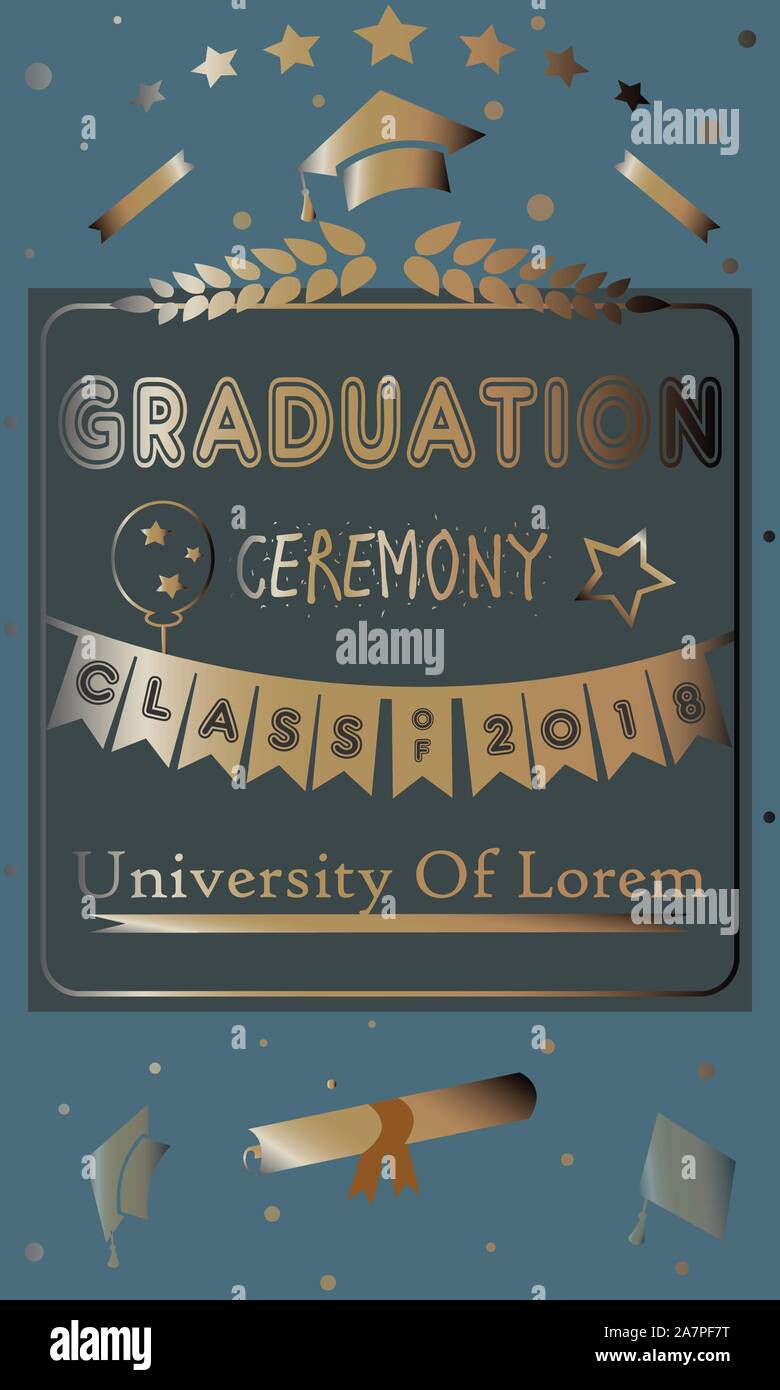 Graduation Party Announcement with golden text and elements. Vector ...