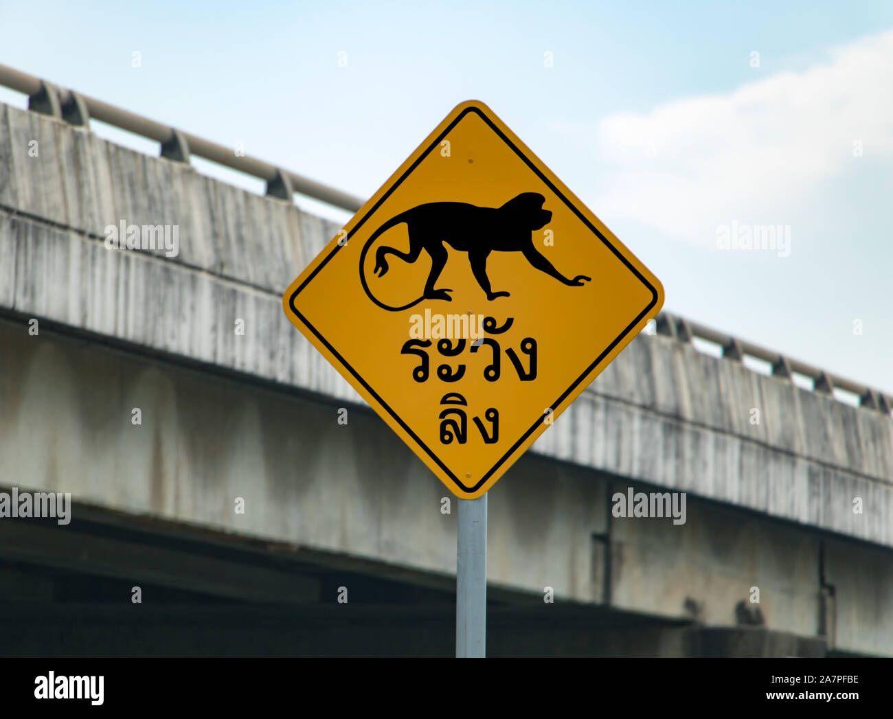 BANGKOK, THAILAND, APR 27 2019, A roadside information sign warns ...