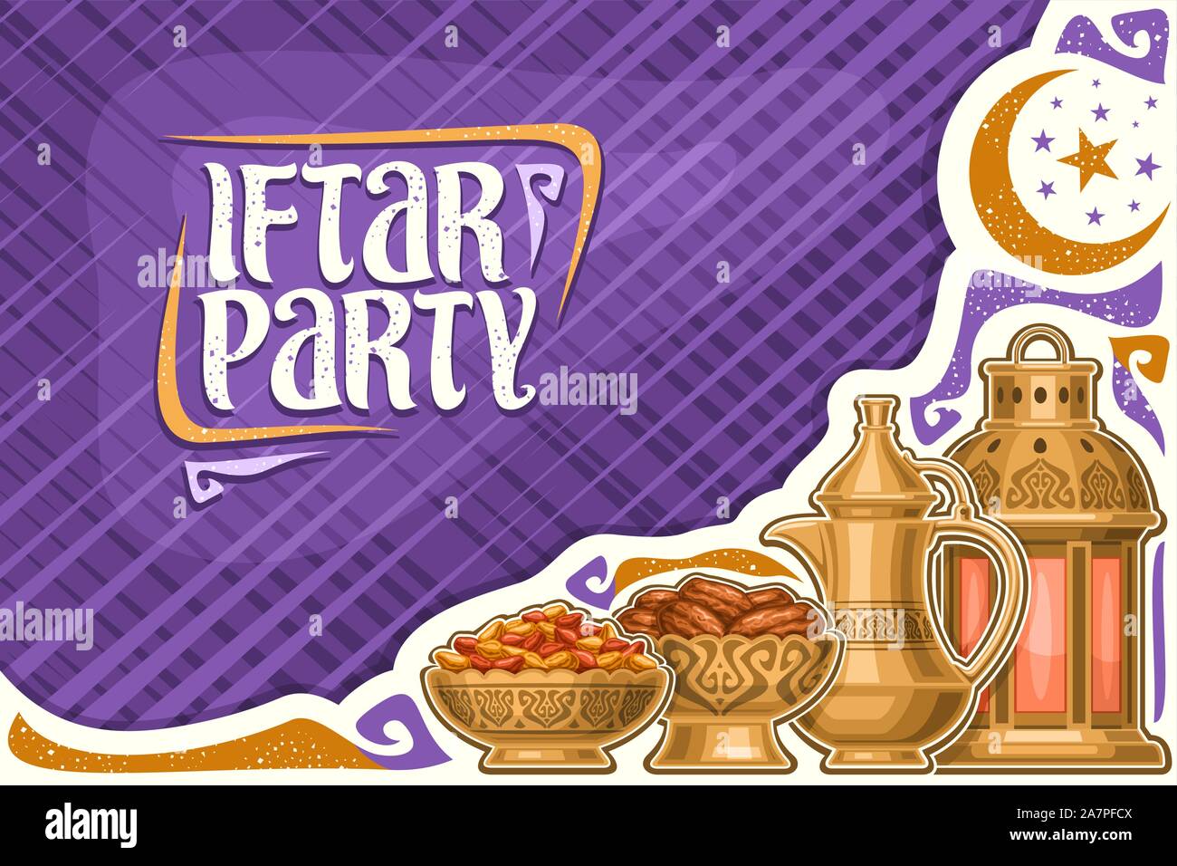 Vector greeting card for Iftar Party with copy space, old lantern ...
