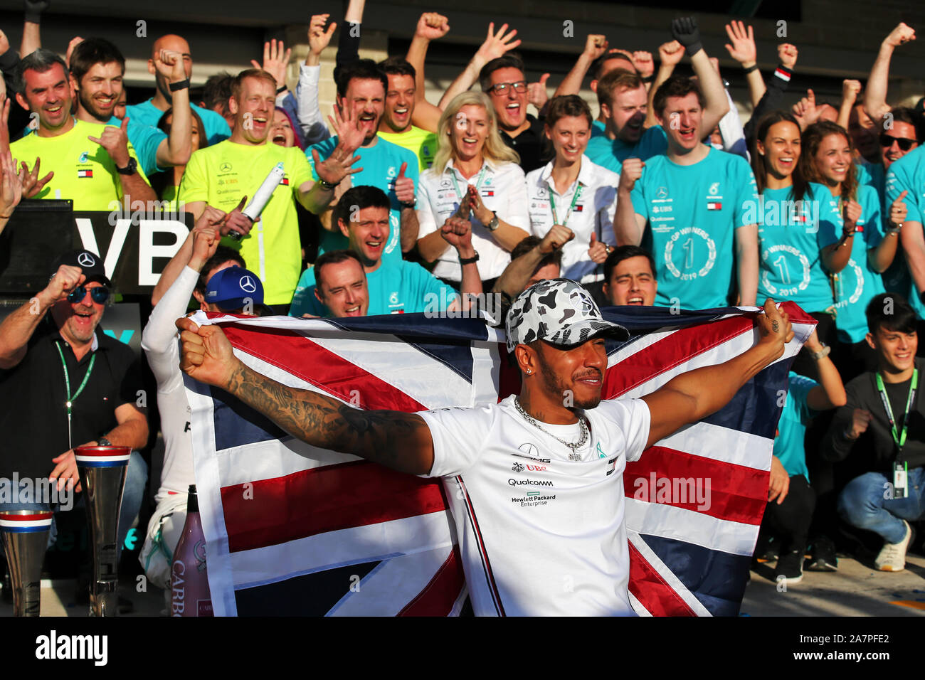 Mercedes driver Lewis Hamilton celebrates winning his sixth world ...