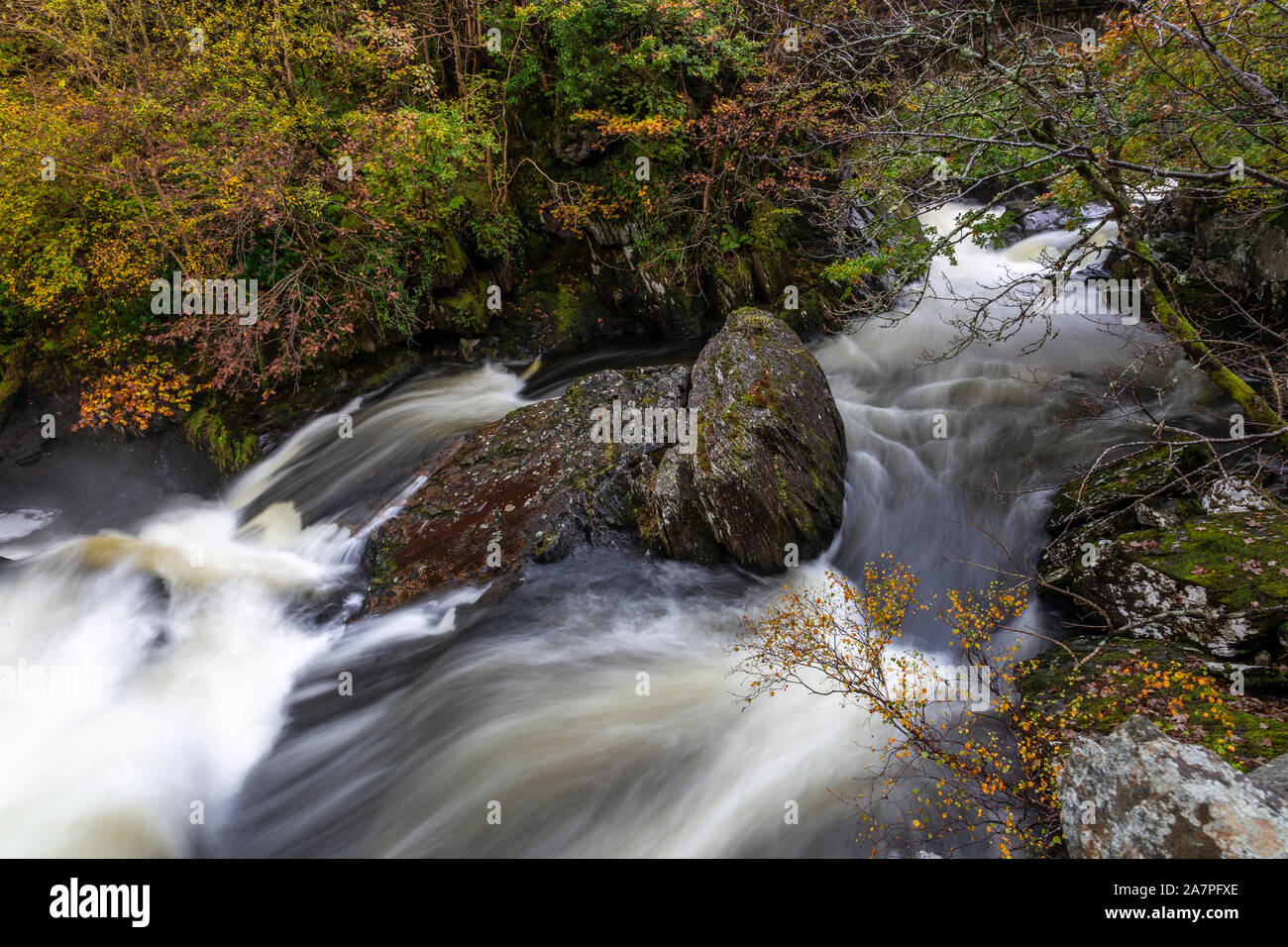 Waterfall on the Afon Llugwy river at Capel Curig, Snowdonia, North ...